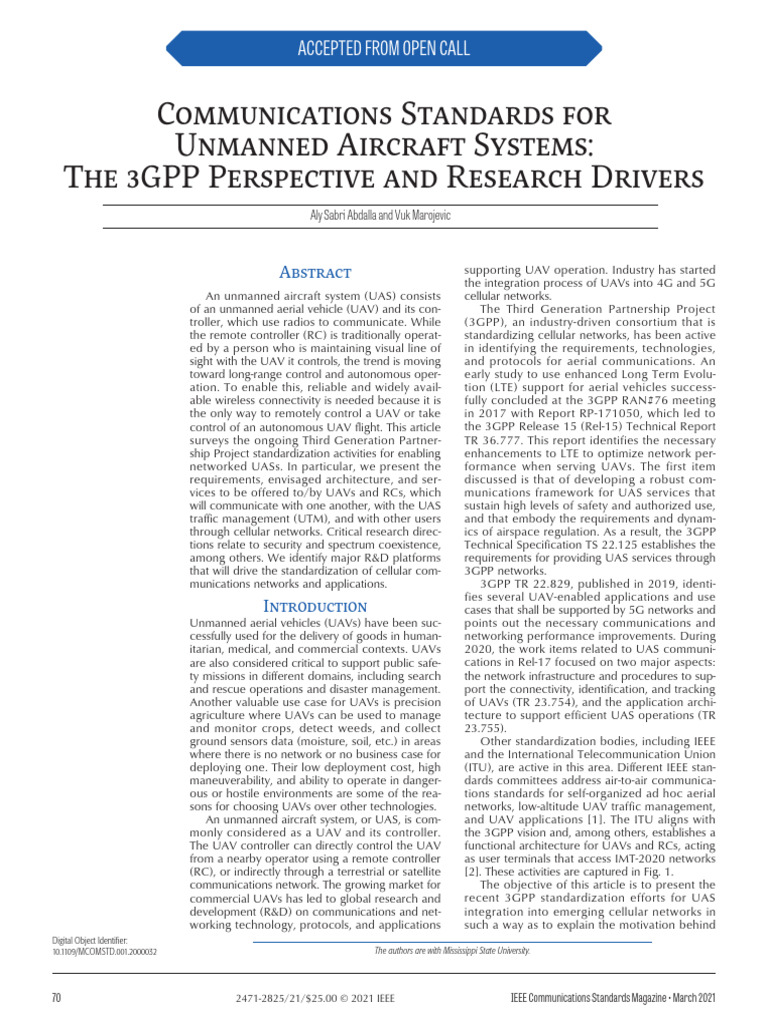 3GPP Standards for UAS Communication | PDF | Unmanned Aerial Vehicle ...