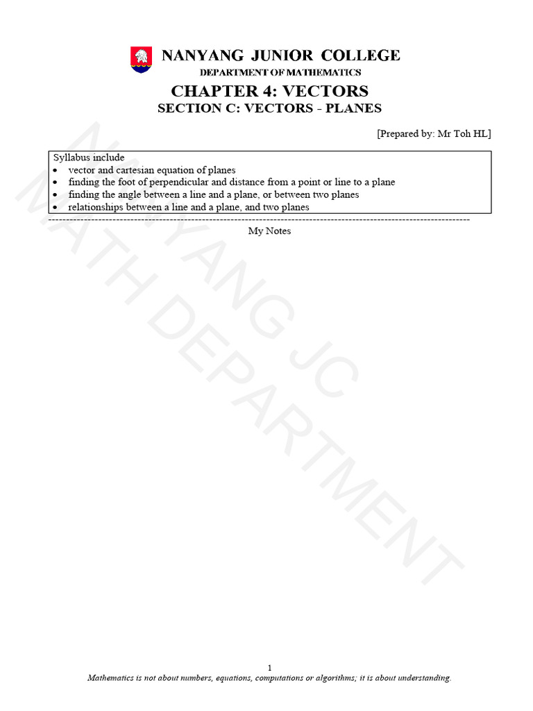 Vectors and Planes in Mathematics | PDF | Line (Geometry) | Vector Space