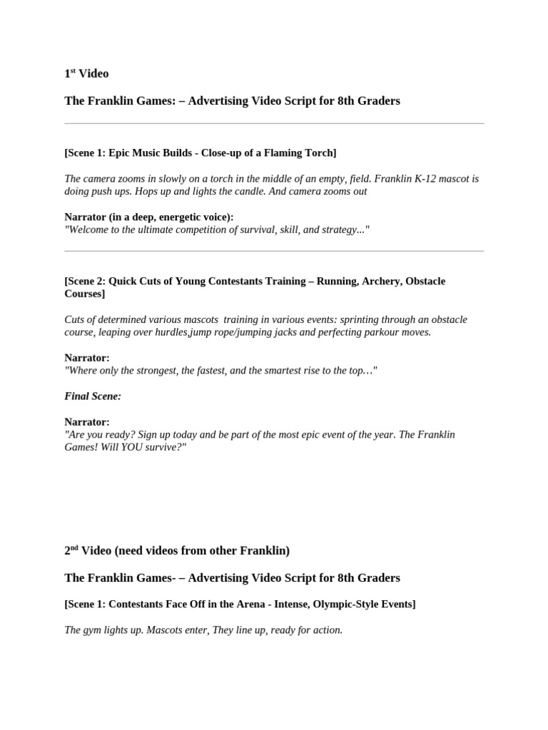 Video Ad Franklin Games | PDF