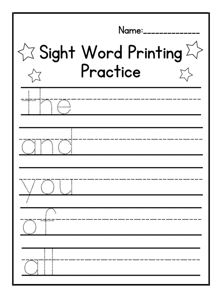 Sight Word Printing Practice: The and You of All | PDF