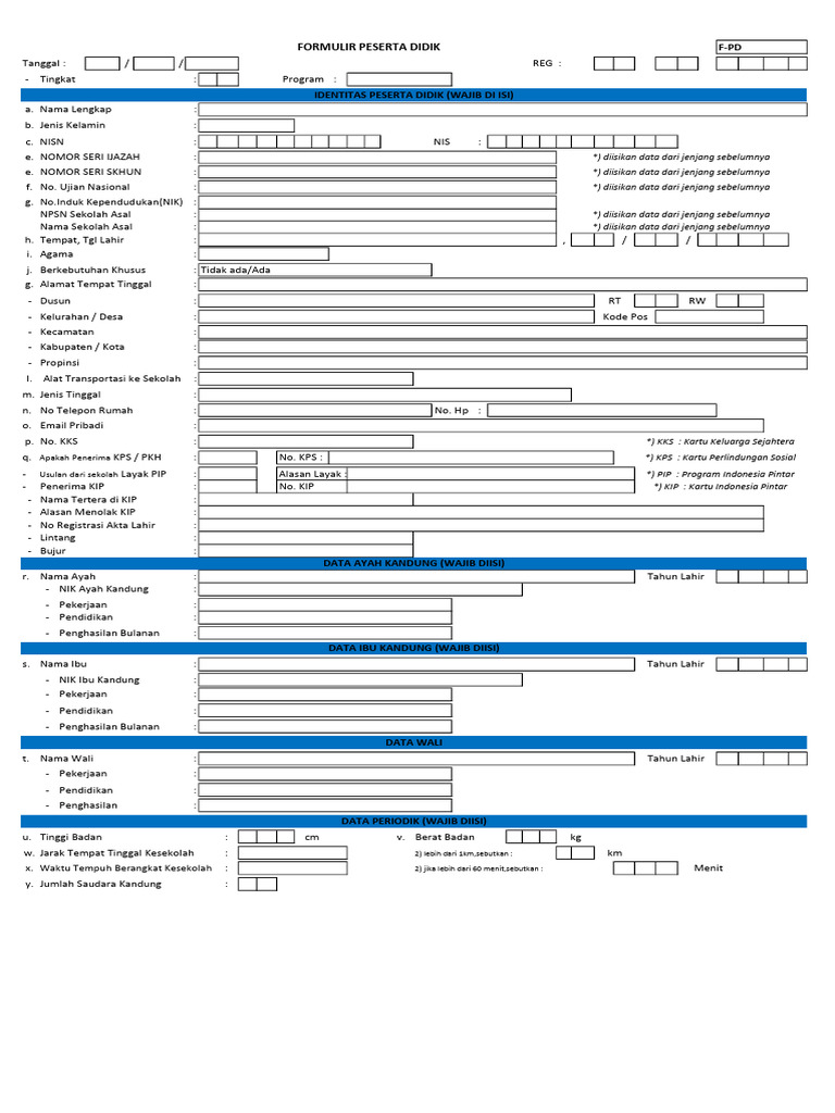 Formulir Data Siswa Lengkap | PDF