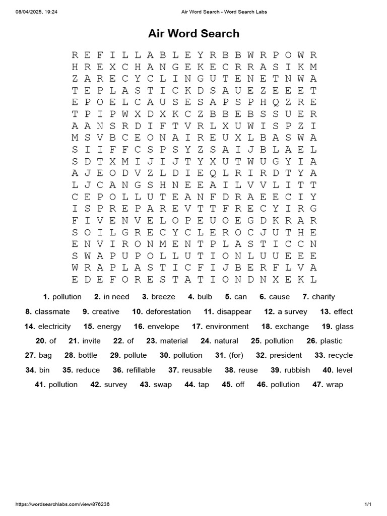 Air Word Search - Word Search Labs | PDF | Reuse | Chess Openings