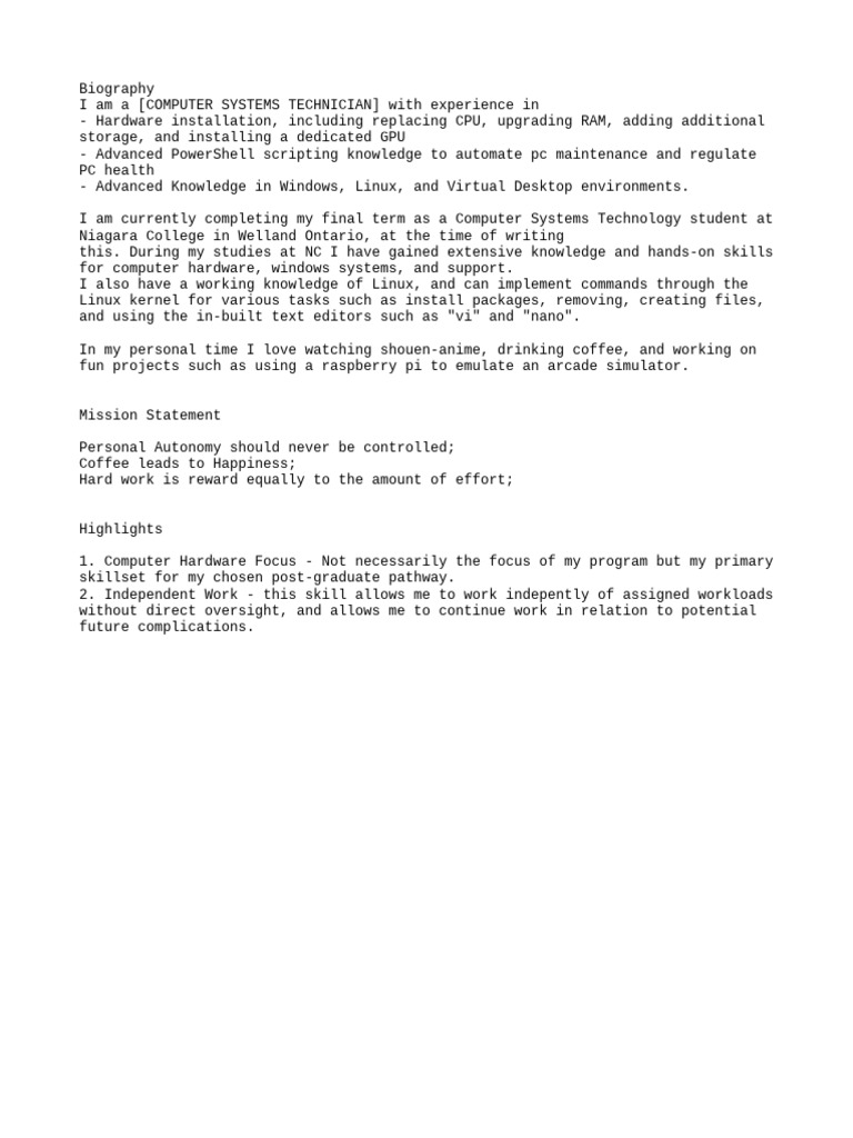 COMM 1310 - Profession Bio and Mission Statements | PDF