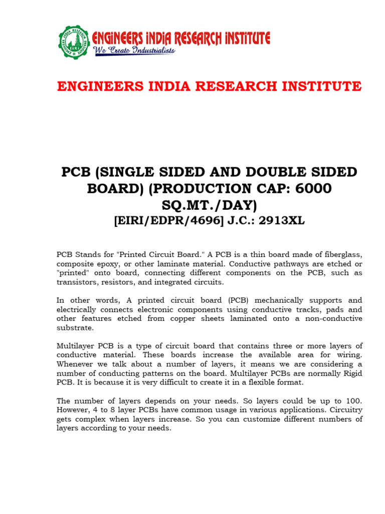 Detailed Project Report On PCB (SINGLE SIDED AND DOUBLE SIDED BOARD ...