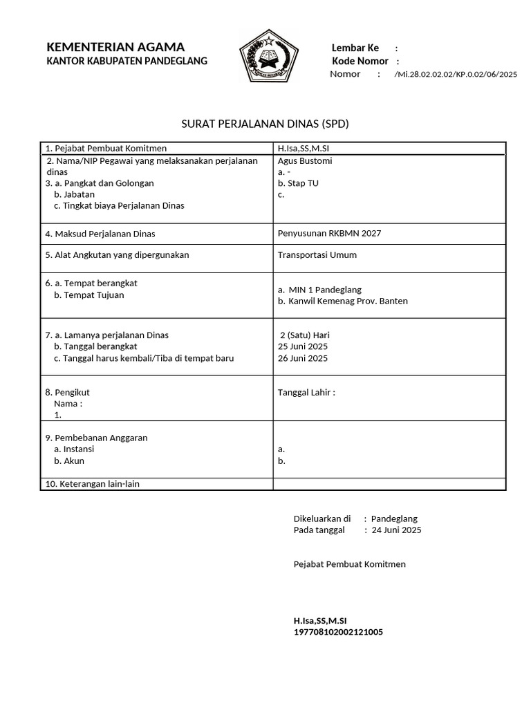 Contoh Surat Tugas Perjadin | PDF