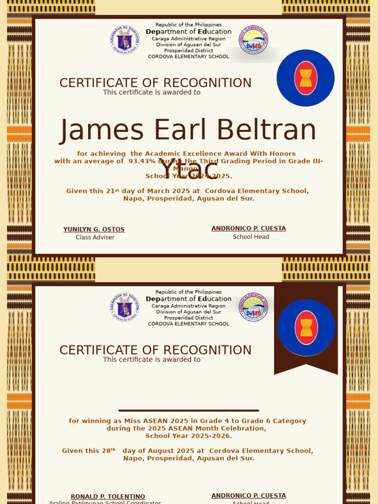 Certificate of Recognition 3rd Quarter | PDF | Asia | Governance