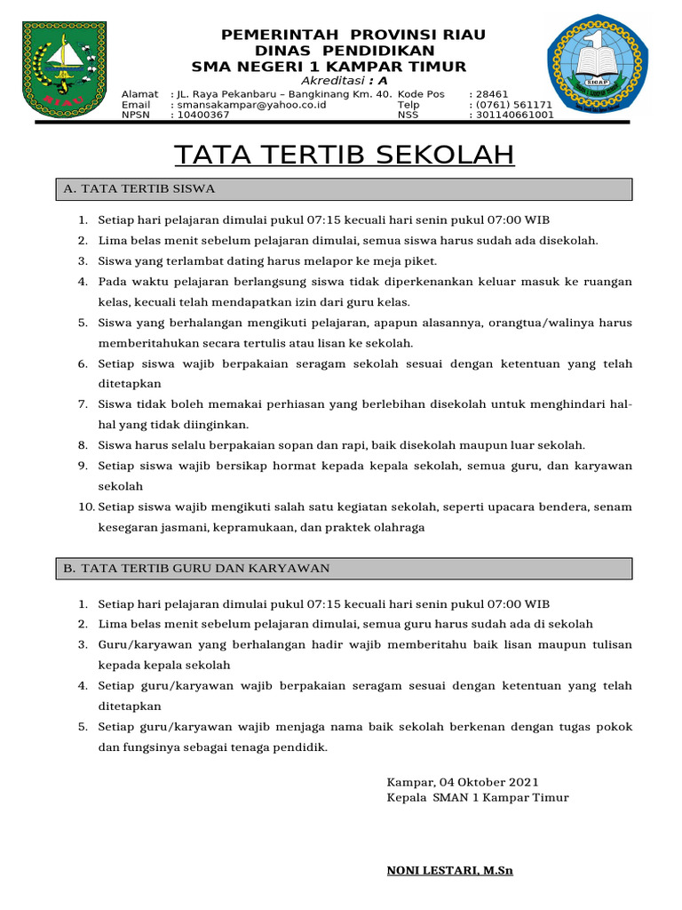 Tata Tertib Sekolah | PDF