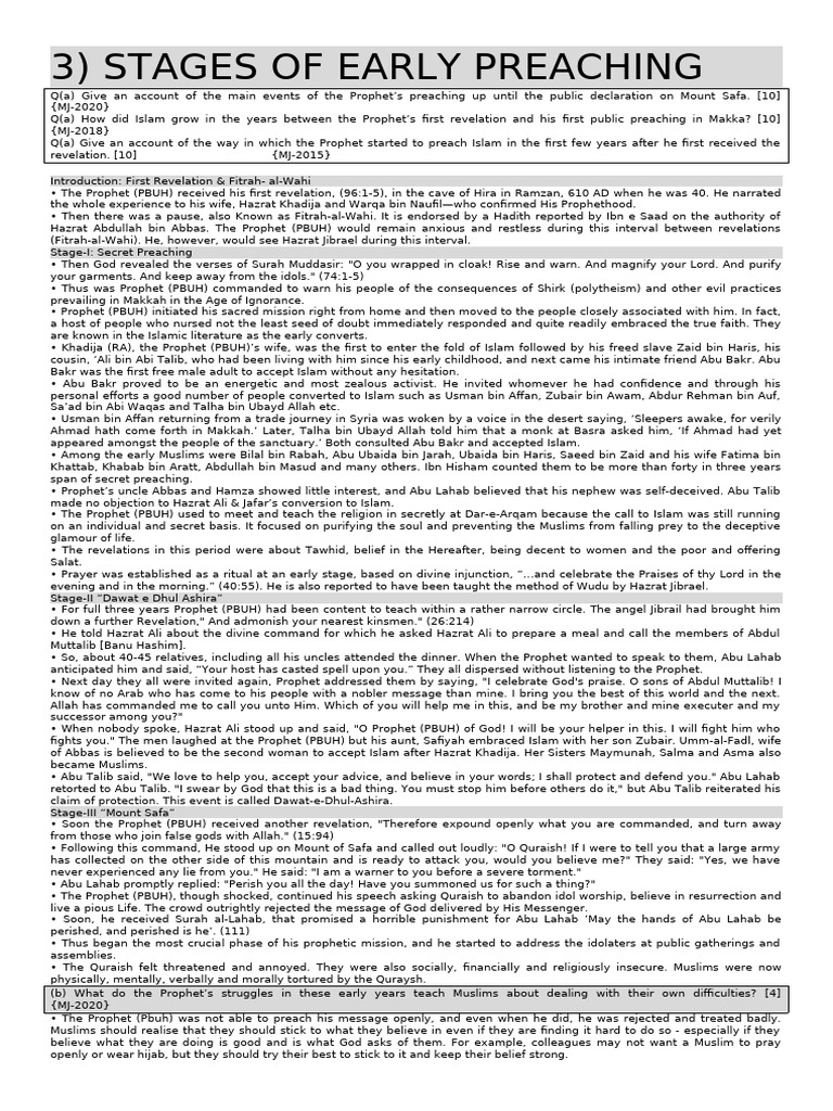 Early Stages of Prophet Muhammad's Preaching | PDF | Muhammad ...