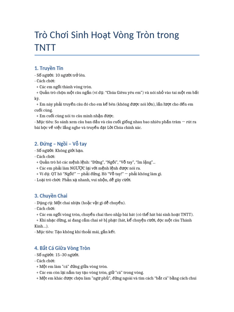 Tro Choi Vong Tron TNTT | PDF