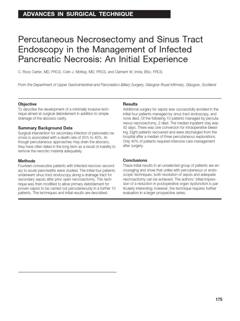 Minimally Invasive Pancreatic Necrosectomy | PDF | Medical Specialties ...