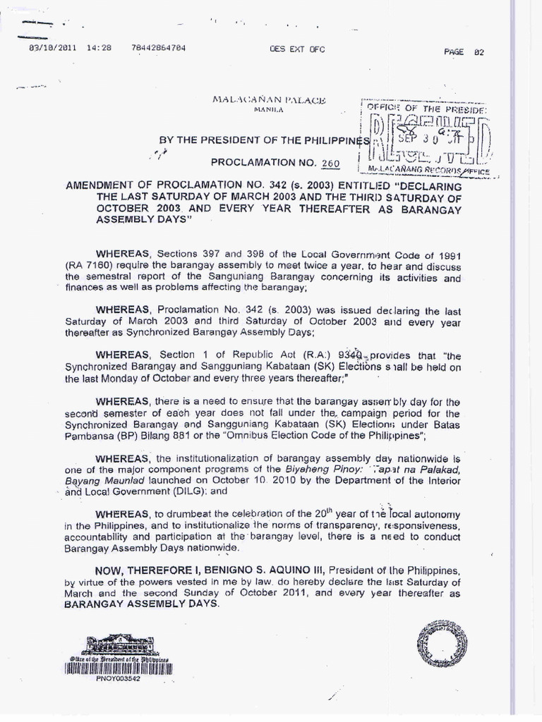Proclamation No. 260 SBAD | PDF
