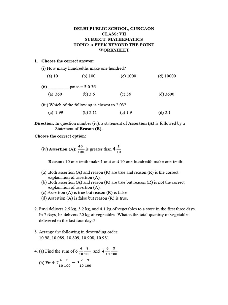 Class 7 Maths: A Peek Beyond the Point Worksheet | PDF | Mathematics