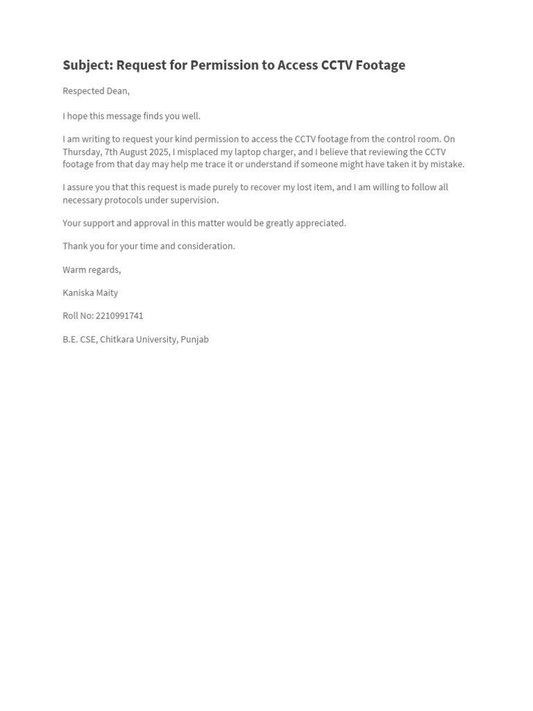 Request to Access CCTV for Lost Charger | PDF