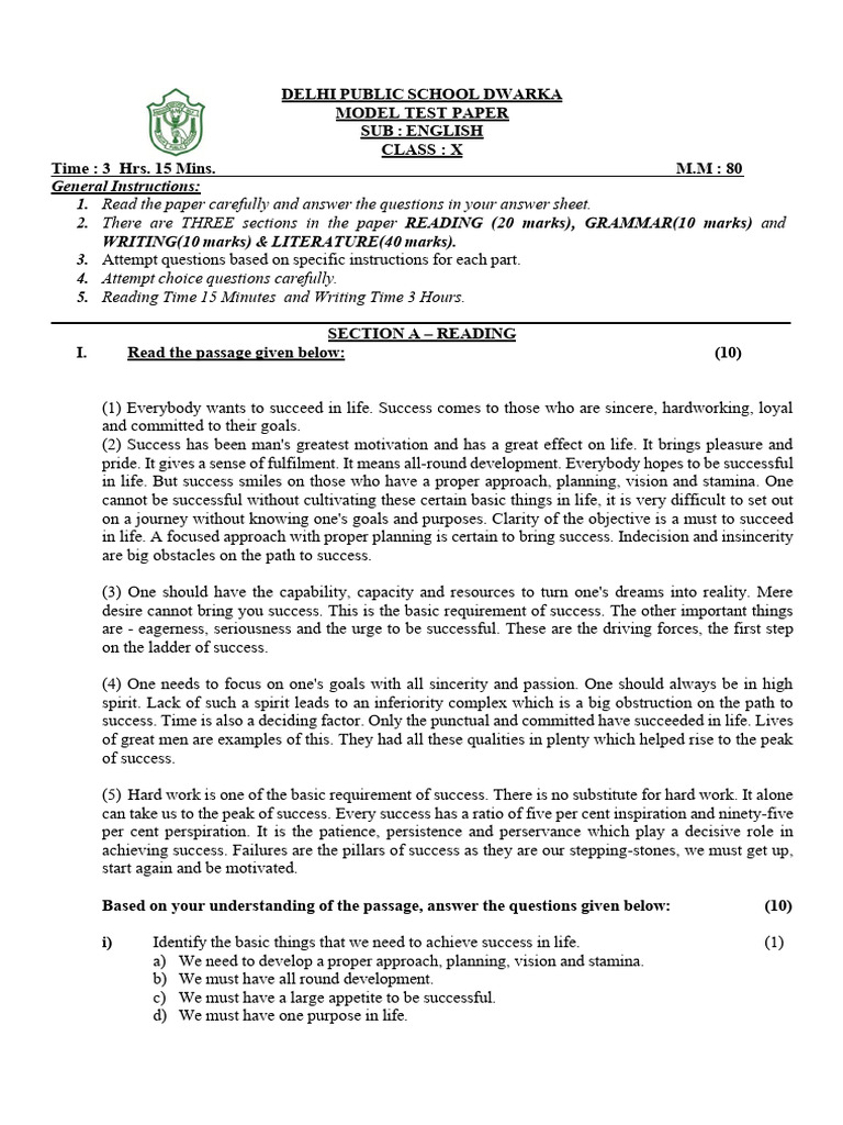 Class 10 English Model Test Paper 2025 | PDF | Forests | Biodiversity