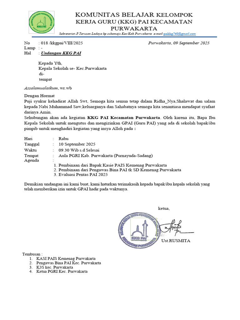 Undangan KKG PAI 10 Sept25 | PDF