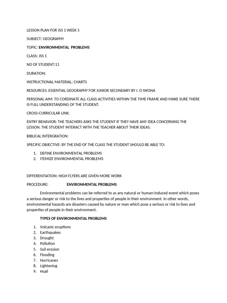 Lesson Plan For JSS 1 Week 5 | PDF
