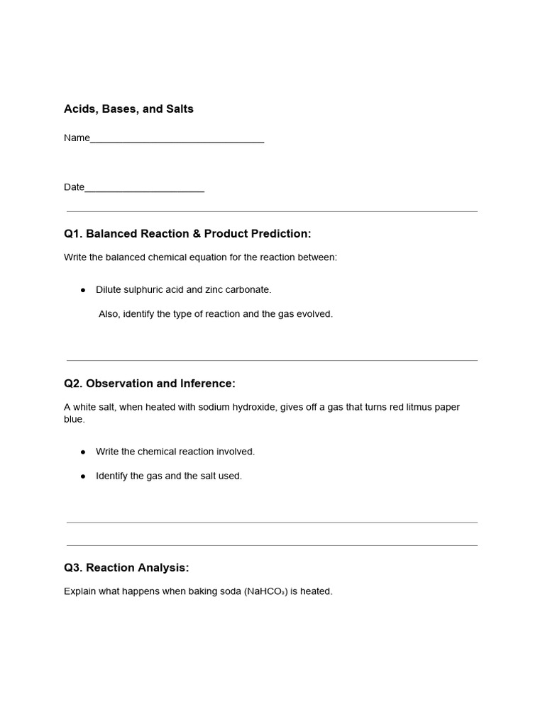 Acids Bases Salts Worksheet | PDF