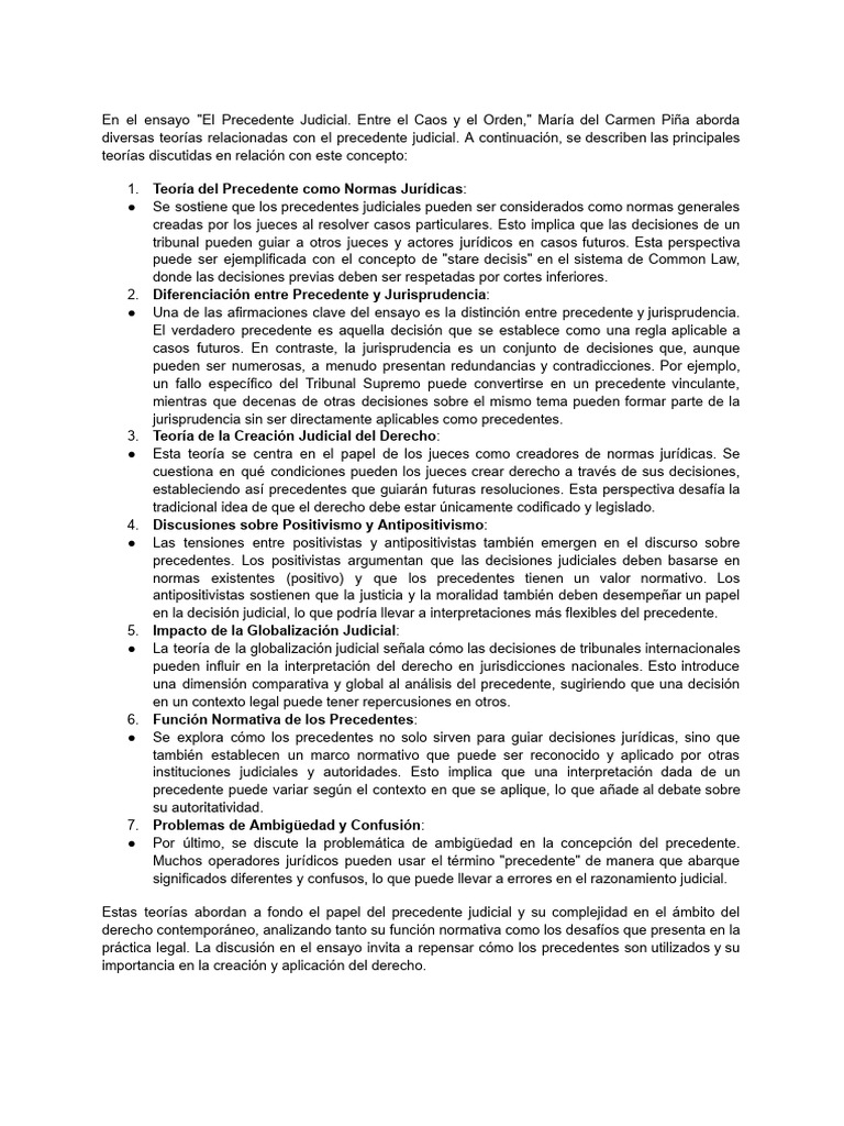 Teorías del Precedente Judicial en Derecho | PDF | Precedente | Juez