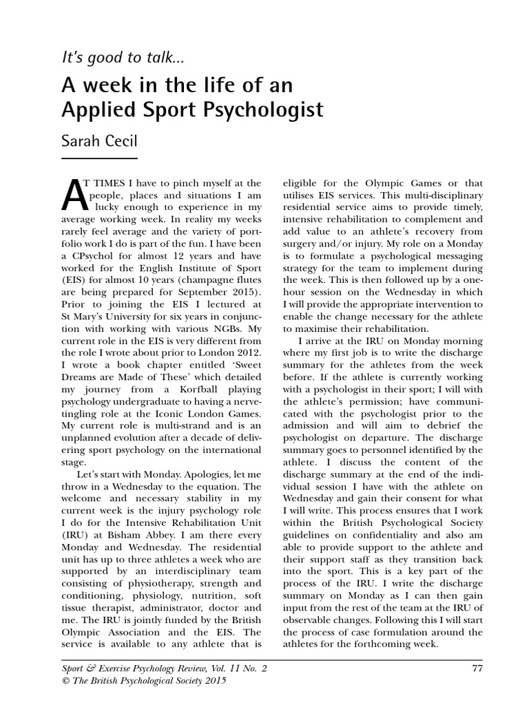 A Week in The Life of A Applied Sport Psychologist - Article Written by Sarah Cecil | PDF ...