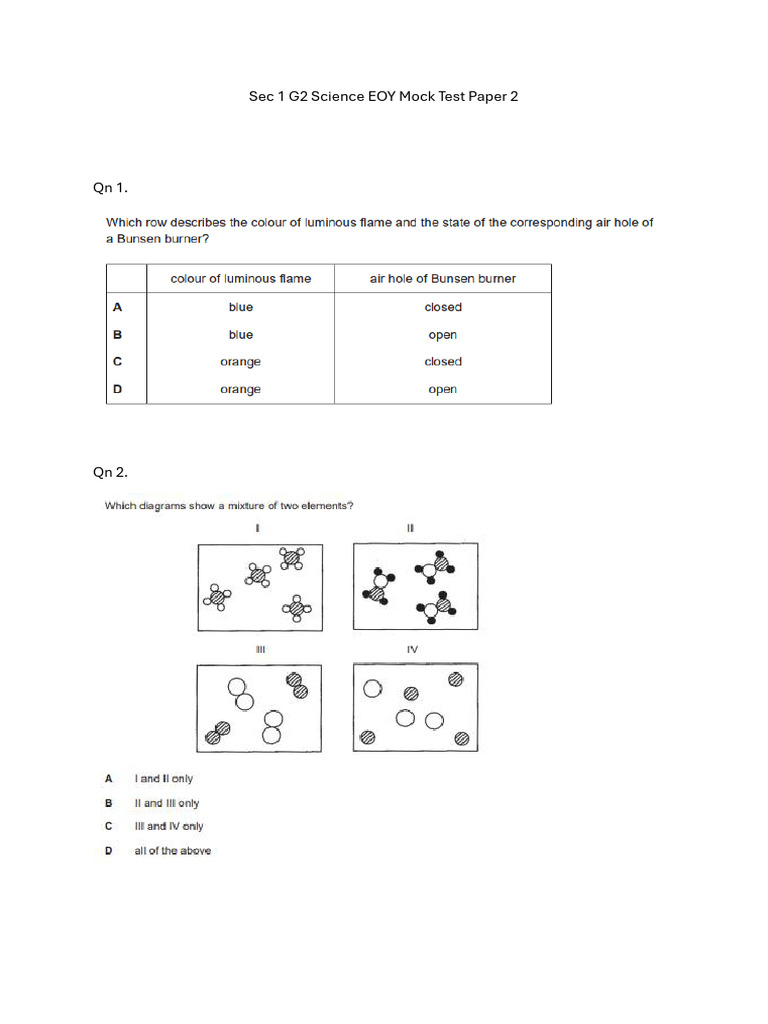 Sec 1 G2 Science EOY Mock Test Paper 2 | PDF