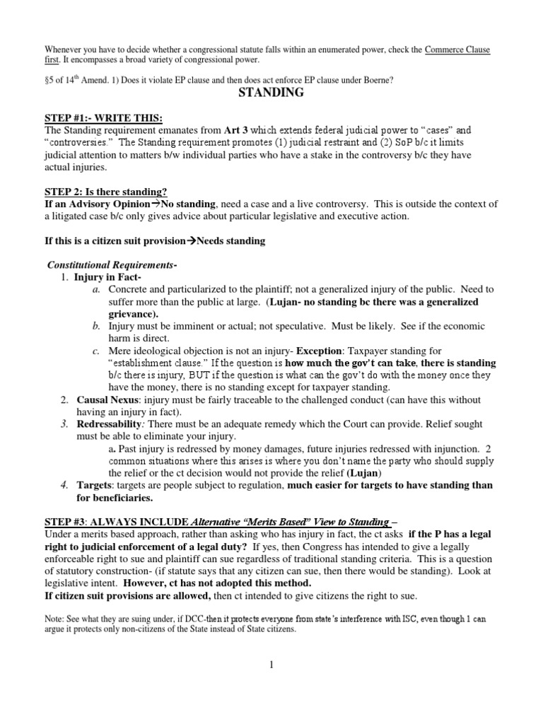 Constitutional Law Steps | PDF | Standing (Law) | Commerce Clause