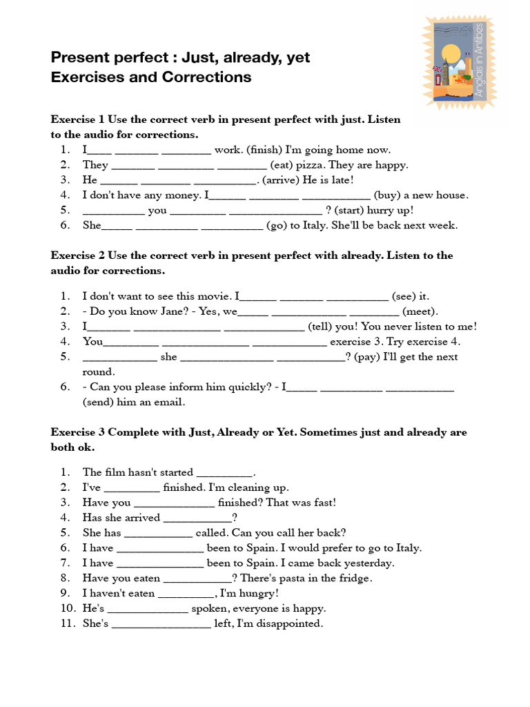 Present Perfect: Just, Already, Yet Exercises | PDF | Chess | Chess Theory