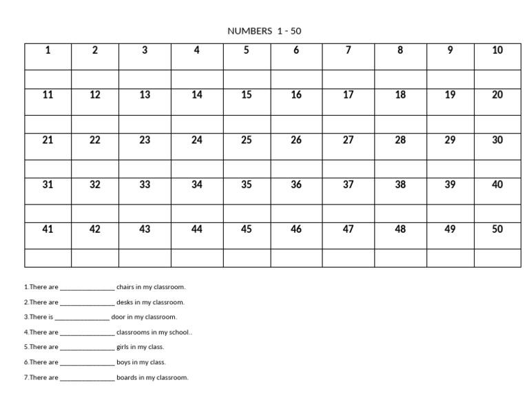 Classroom Numbers 1-50 Worksheet | PDF