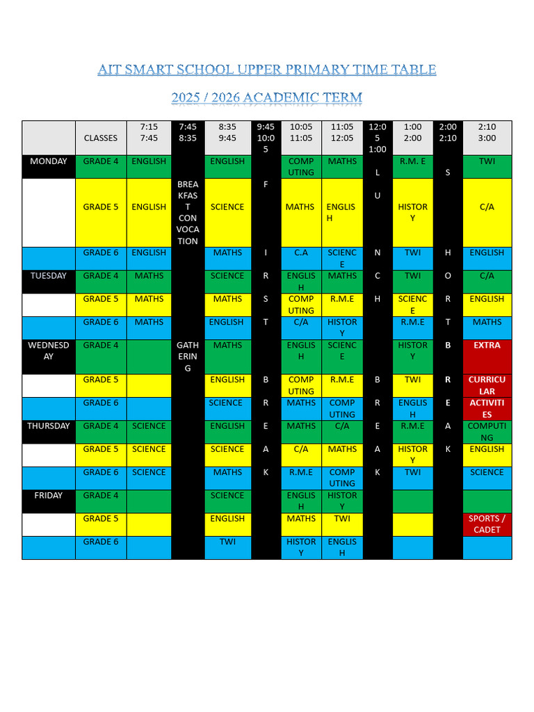 Upper Primary Time Table | PDF
