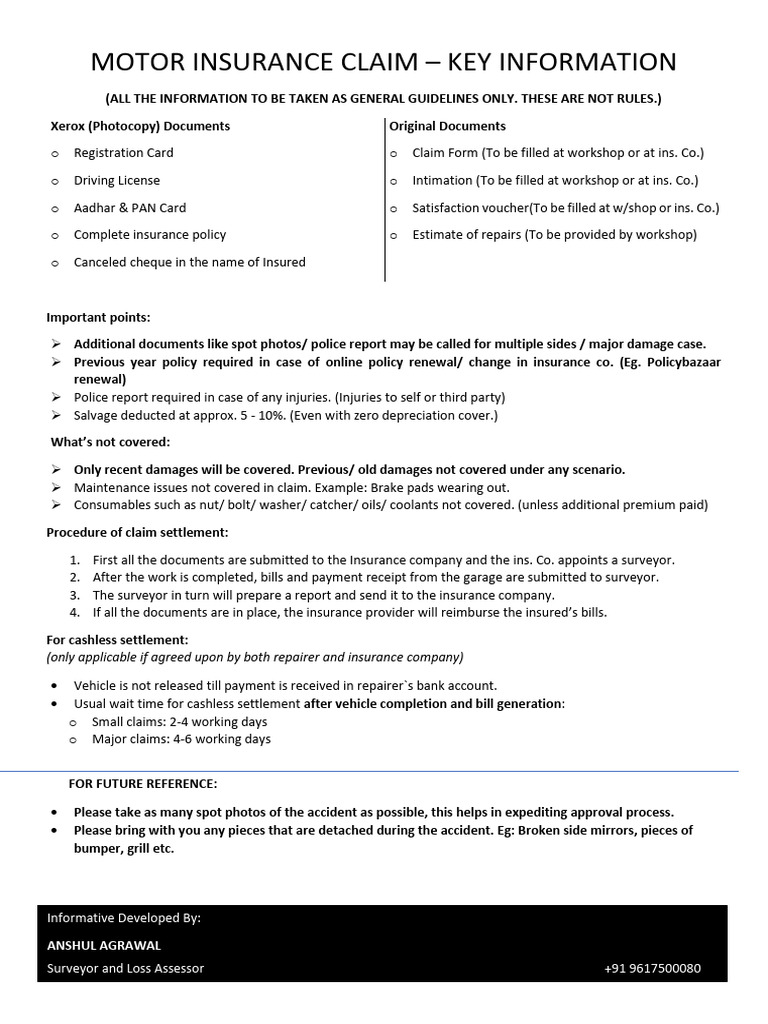 Informative - Motor Claim | PDF | Insurance | Vehicles