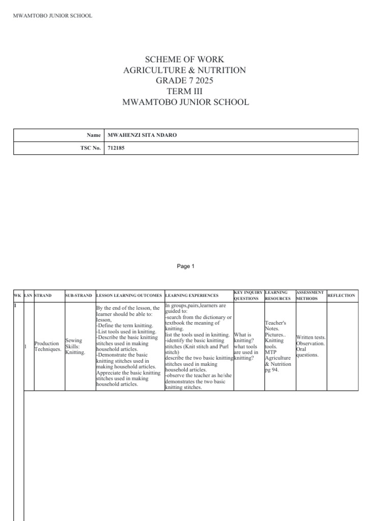 Agriculture & Nutrition - Grade 7 - Term-III | PDF | Knitting | Inquiry ...