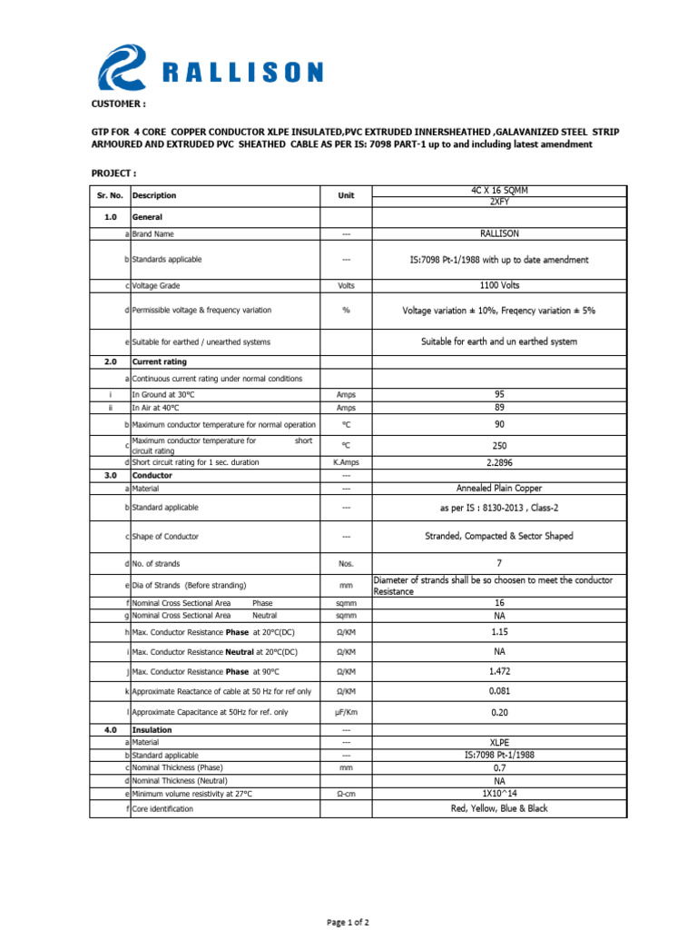 Armoured Cable Data Sheet: RALLISON | PDF | Electrical Conductor | Wire