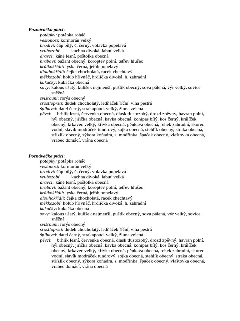 Poznávačka Ptáci | PDF