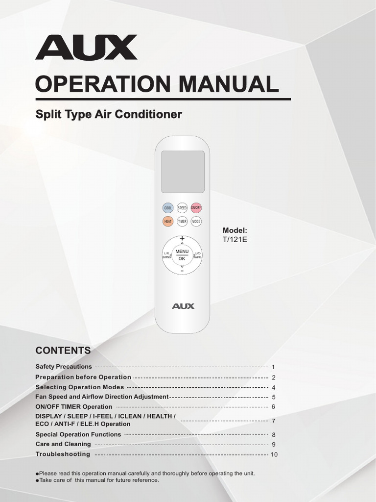 Split AC Operation Manual | PDF | Air Conditioning | Humidity