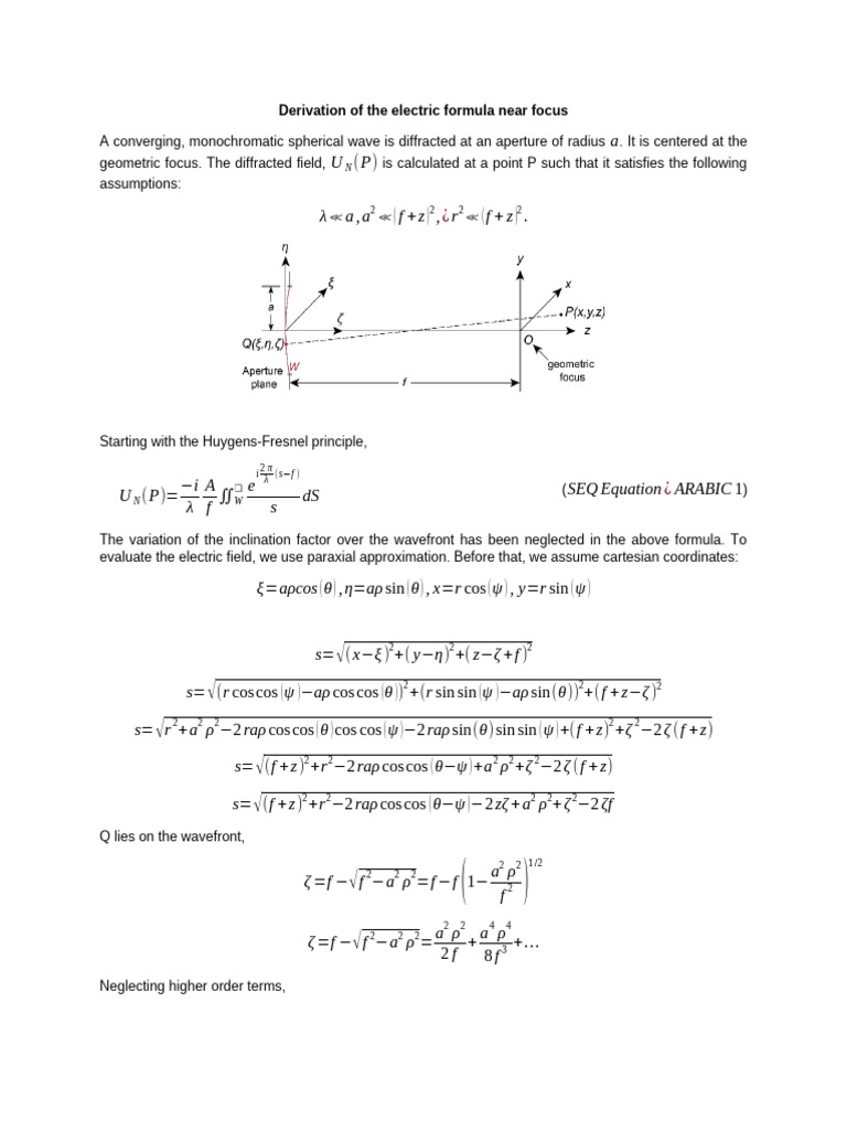 Derivation of The Electric Formula Near Focus Polar - Illumination | PDF | Diffraction ...
