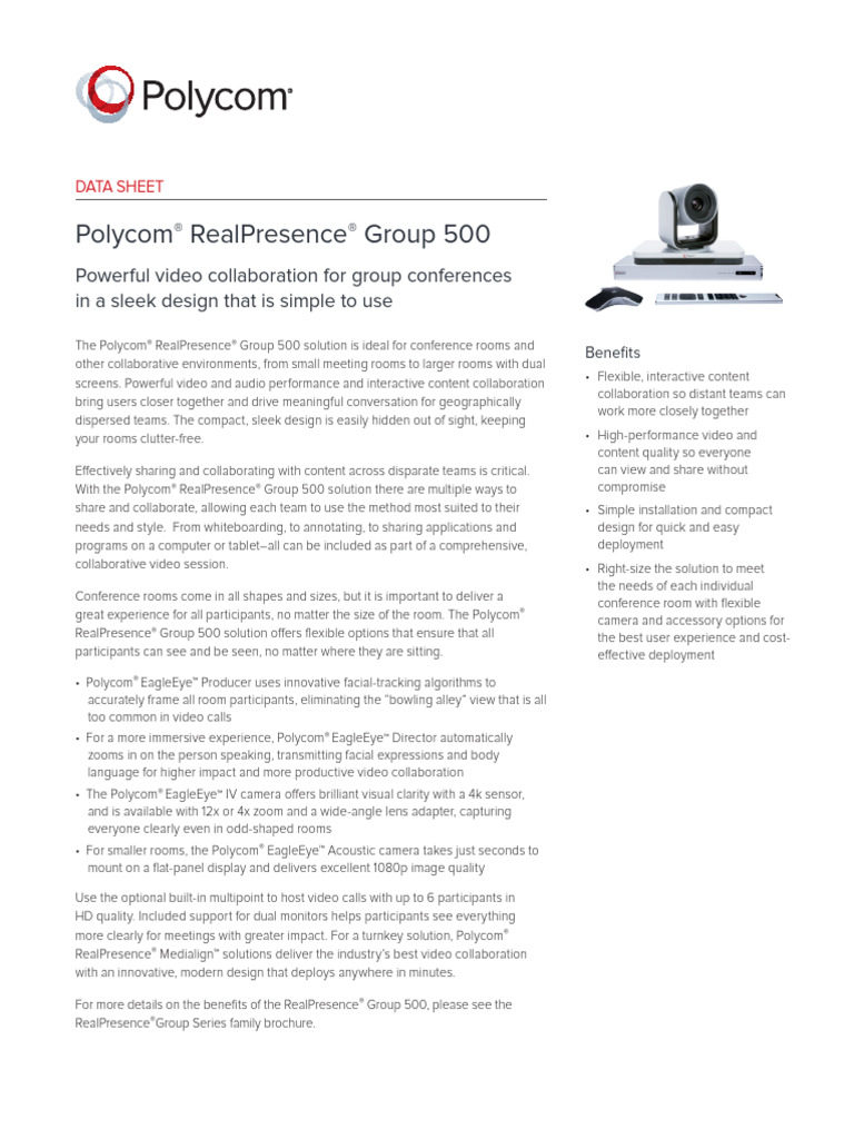 Polycom RealPresence Group 500 Overview | PDF | Video | Videotelephony