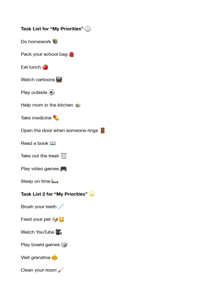 Prioritized Daily Task List for Kids | PDF