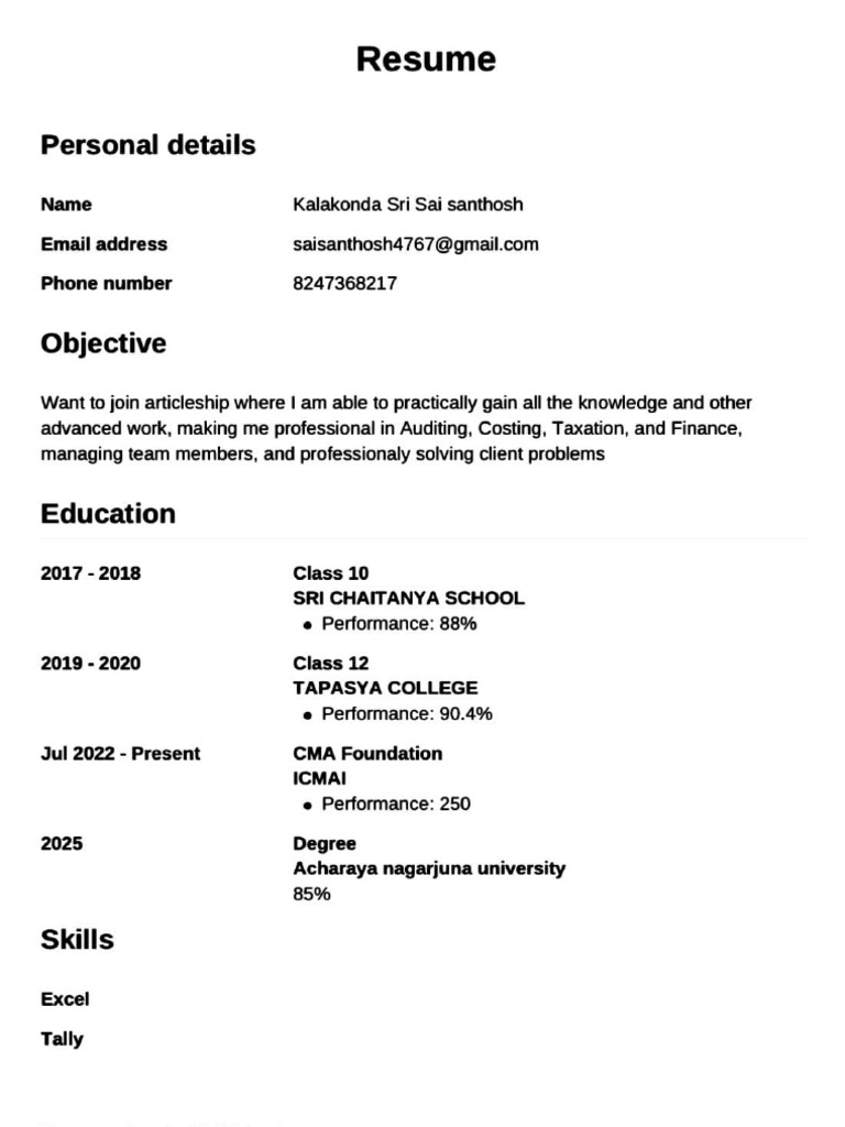 Resume: Personal Details | PDF
