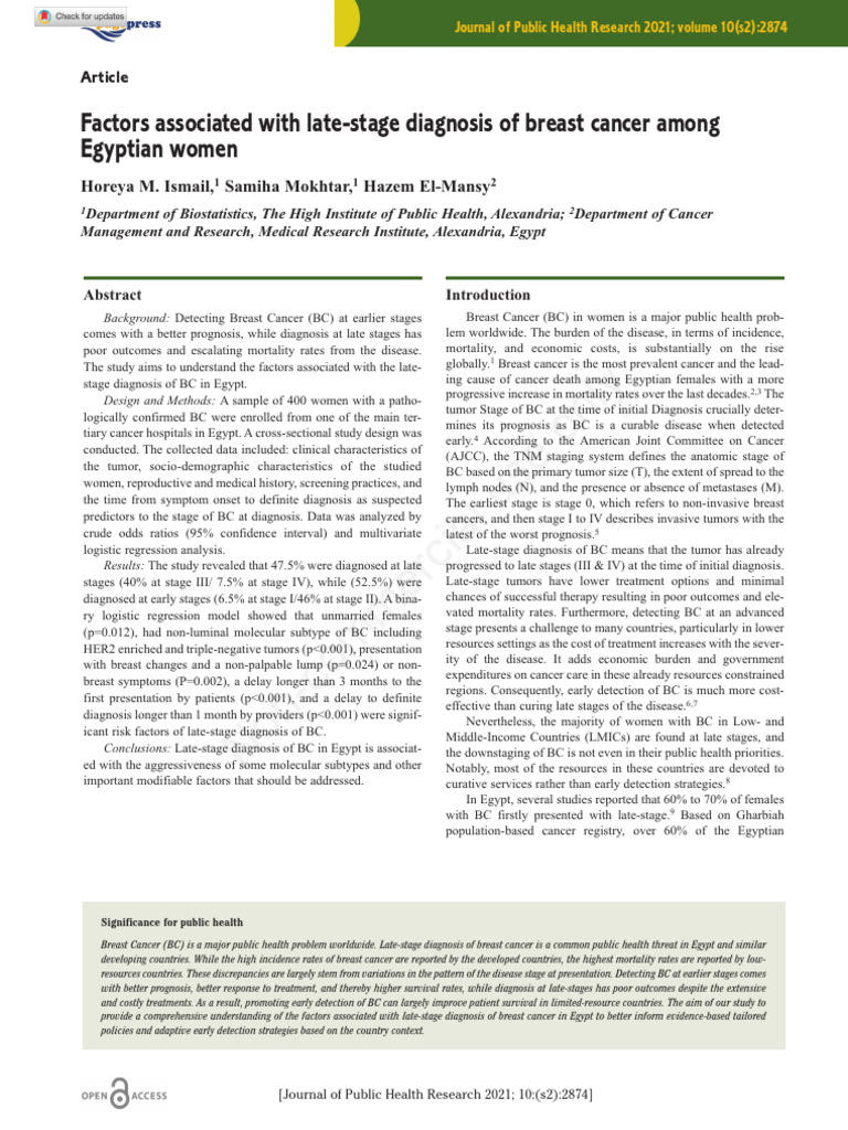 Ismail Et Al 2022 Factors Associated With Late Stage Diagnosis of ...