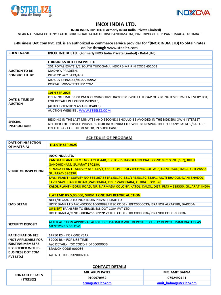 Inox India LTD 10th Sep 2025 | PDF | Auction
