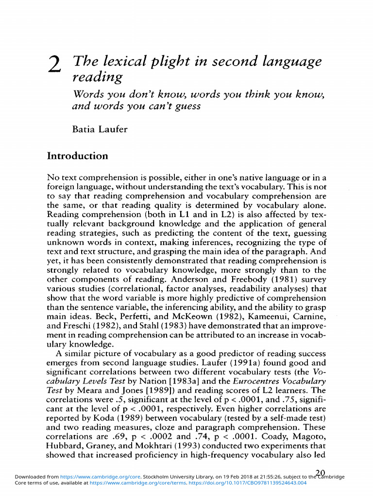 Reading: 9 The Lexical Plight in Second Language | PDF | Reading ...