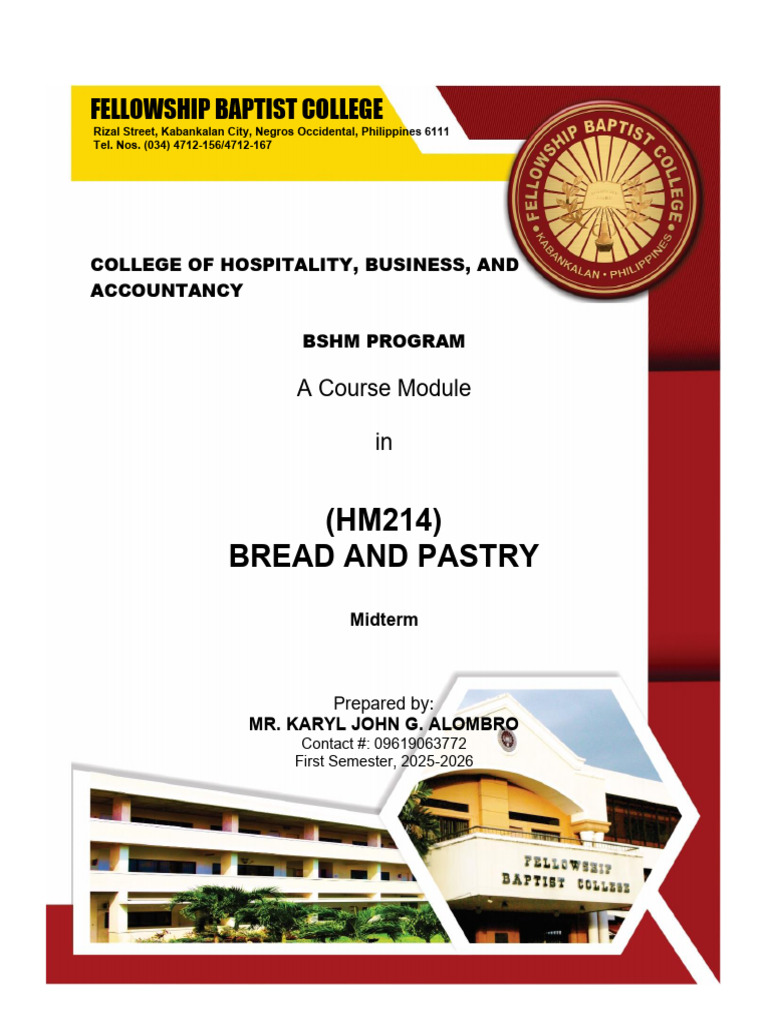 BSHM Bread and Pastry Course Module | PDF | Breads | Cakes
