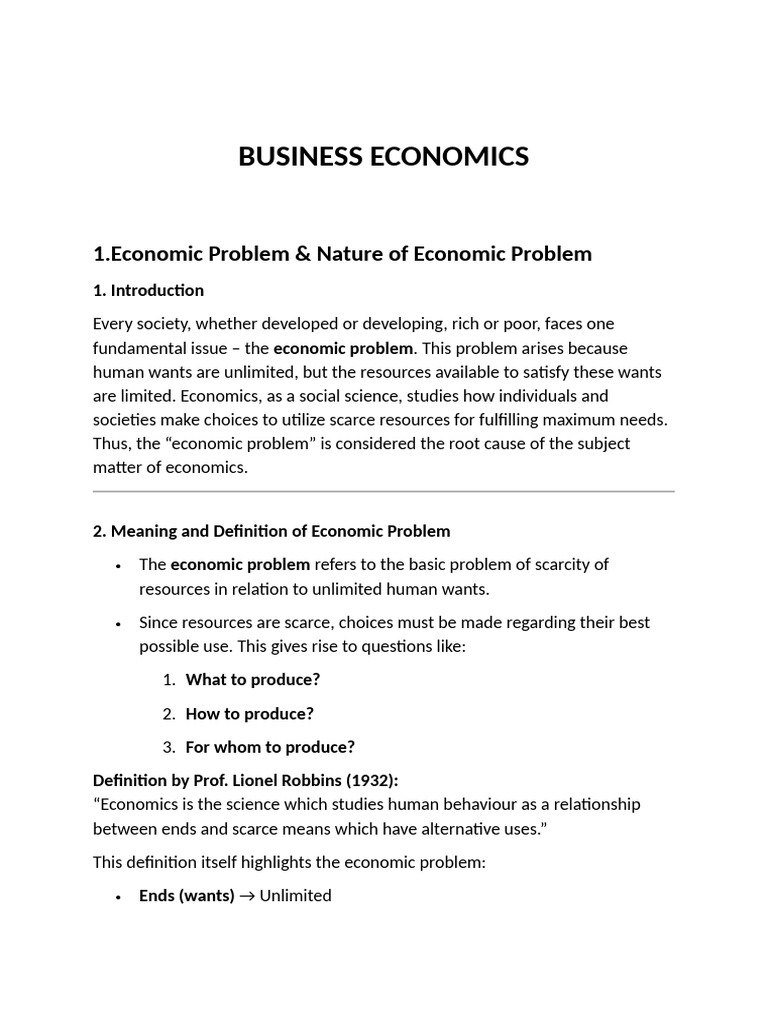 Business Economics Notes | PDF | Cost Of Living | Demand
