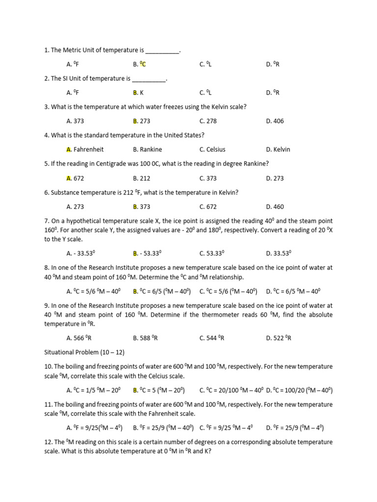 Temperature and Pressure Conversion Quiz | PDF | Pressure | Enthalpy