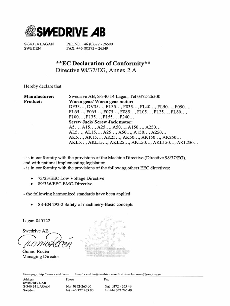 Declaration of Conformity CE | PDF