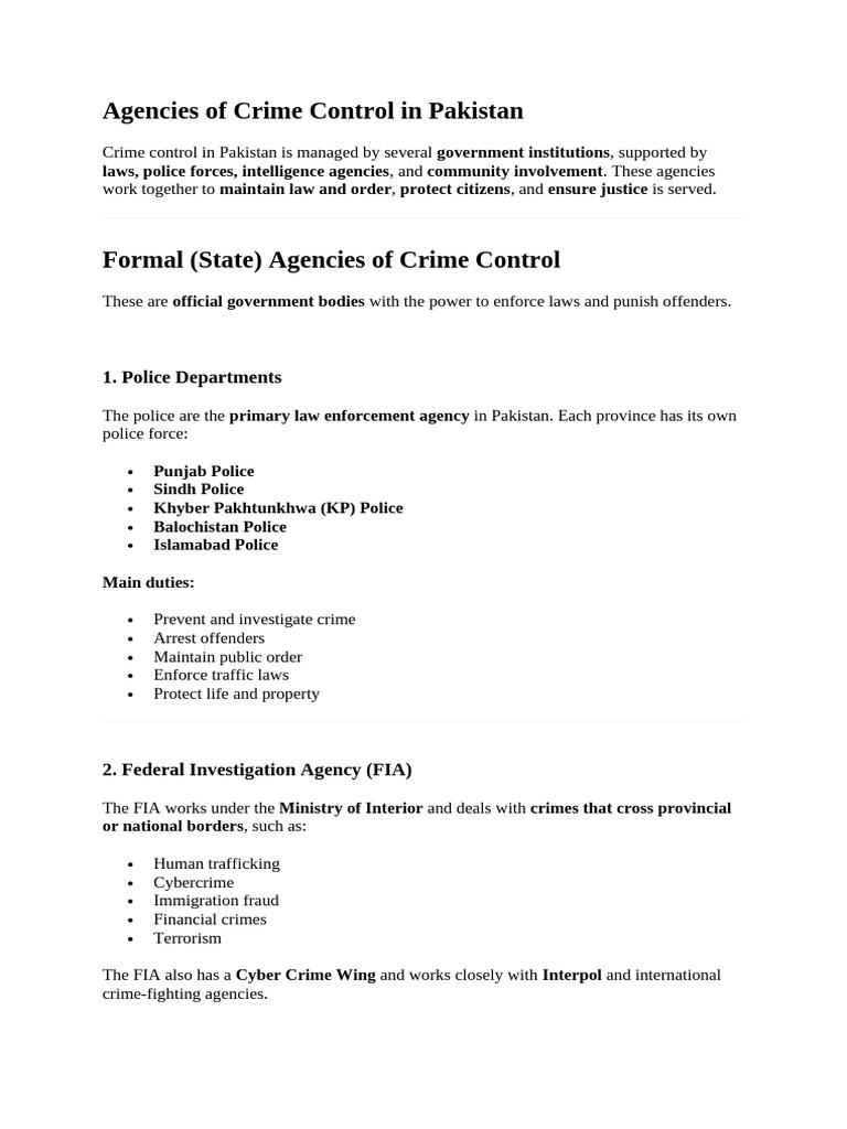 Crime Control Agencies in Pakistan | PDF | Justice | Crime & Violence