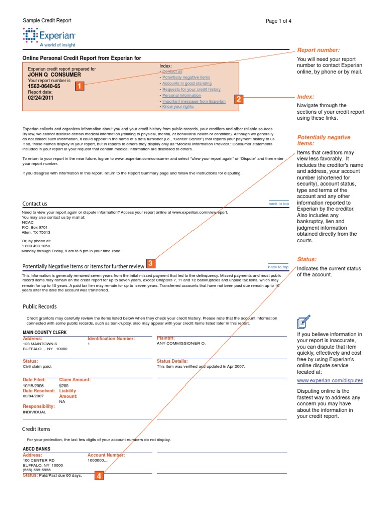 Experian Credit Score Sample Credit History Credit Score