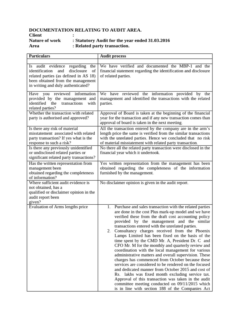 Related Party Transaction | PDF | Audit | Business