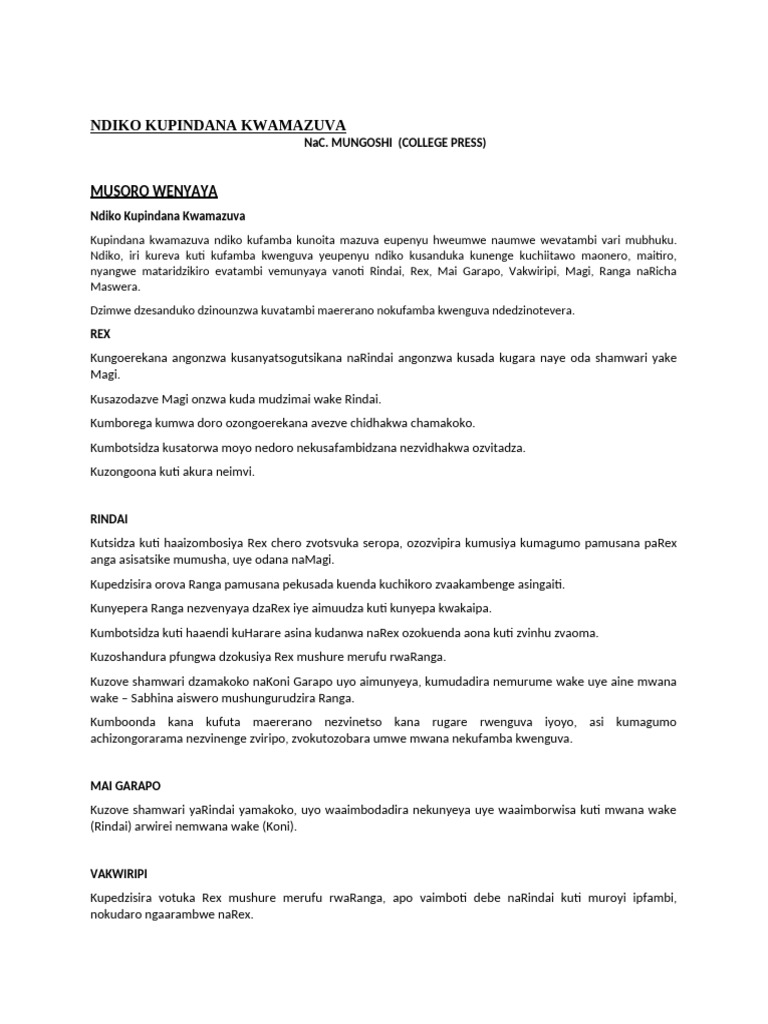 Ndiko Kupindana Kwamazuva: Rudo neZvinetso | PDF