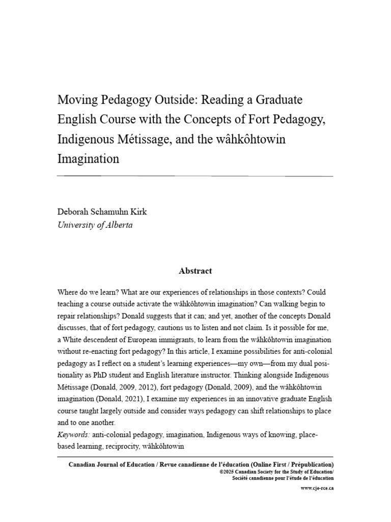Moving Pedagogy Outside Reading A Graduate English | PDF | Métis | Pedagogy