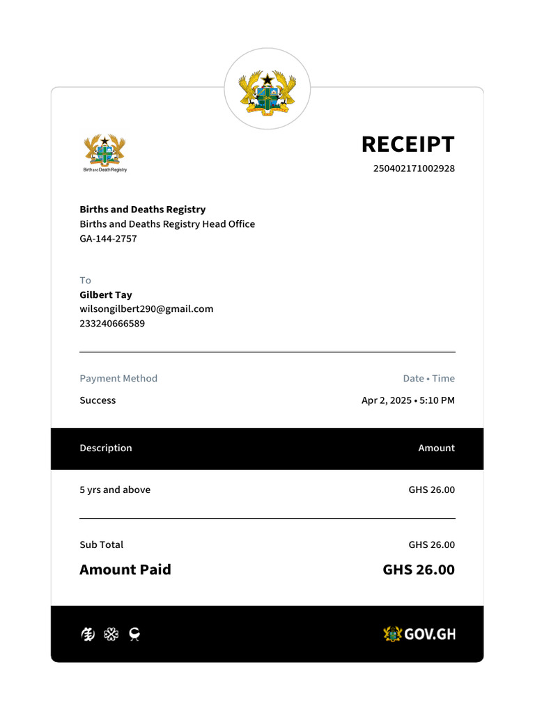 GhanaGOV Receipt 250402171002928 | PDF
